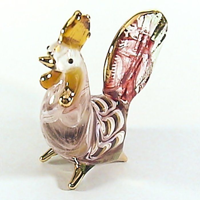 Hand Blown Glass Red-Green Hen Chicken Gilt #2 Art Glass Animal ...