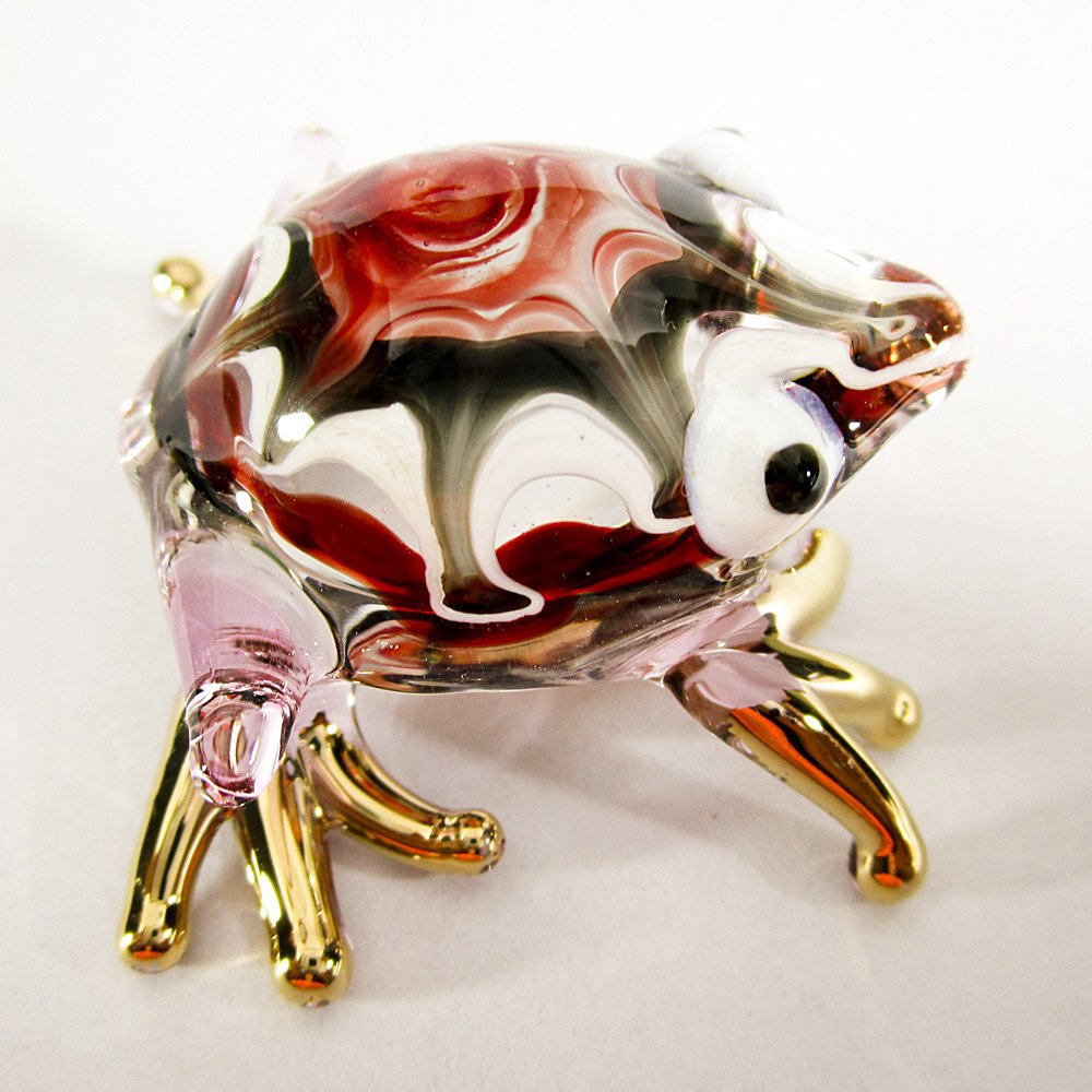 Hand Blown Glass Red-Pink Frog Gilt Art Glass Animal Figurines Thai Gifts