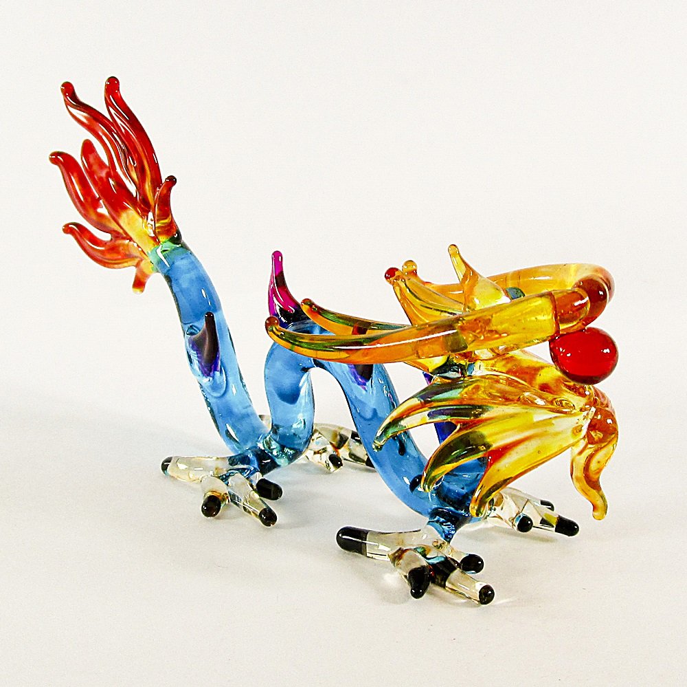 Hand Blown Glass Dragon Colorful Art Glass Animal Figurines Thai Gifts