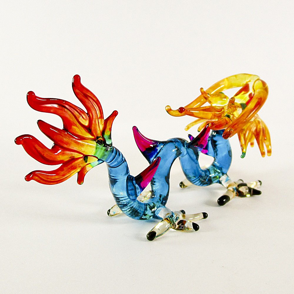 Hand Blown Glass Dragon Colorful Art Glass Animal Figurines Thai Gifts
