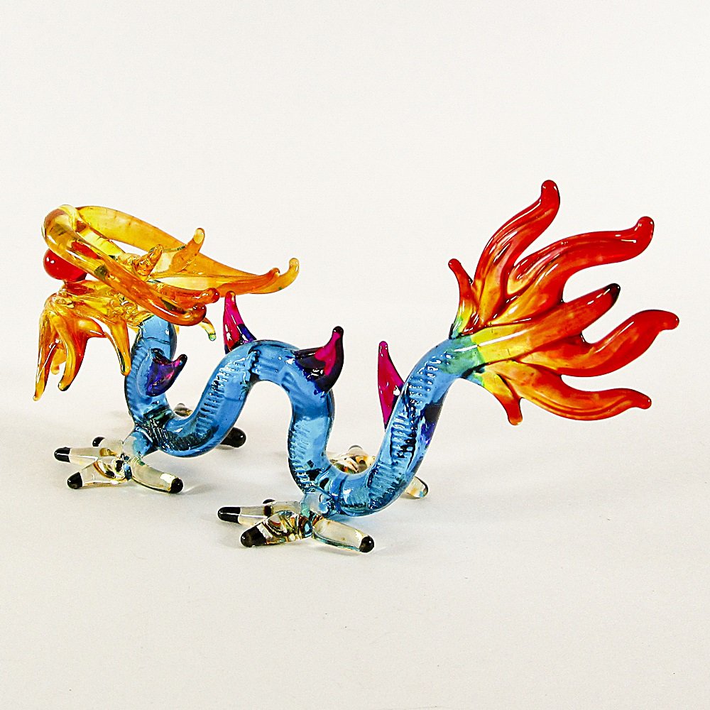 Hand Blown Glass Dragon Colorful Art Glass Animal Figurines Thai Gifts