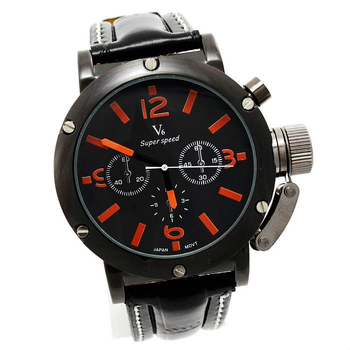 Men’s V6 Super Speed Black & Gold Watch - Orange Accents