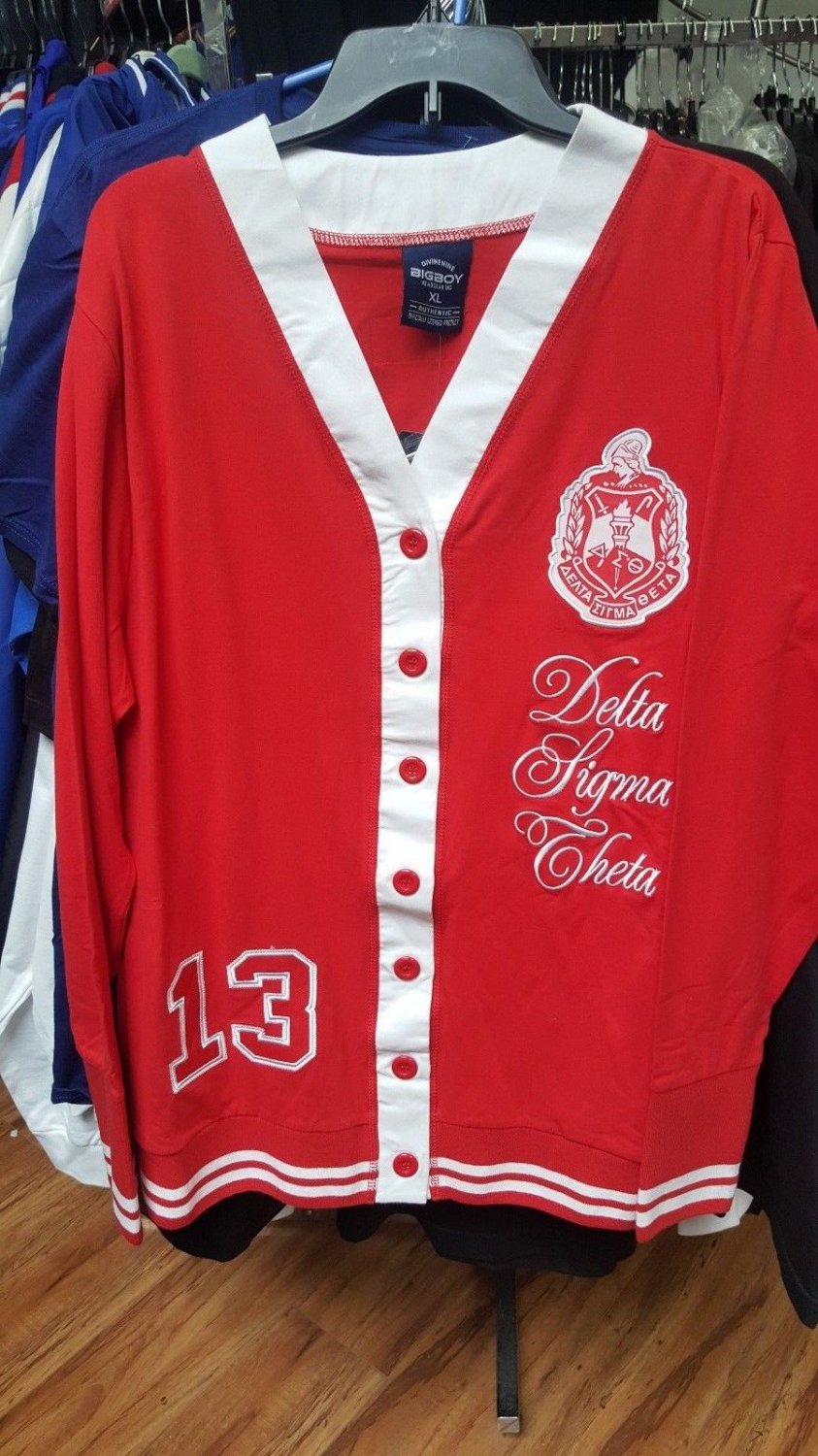 Delta Sigma Theta Sorority 1913 RED WHITE LIGHT CARDIGAN SWEATER OO-OOP #3