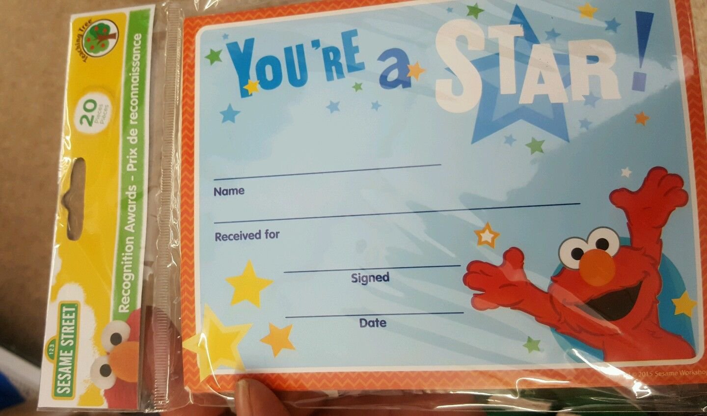 NEW Sesame Street Elmo "You're A Star" Recognition Recogniton Award ...
