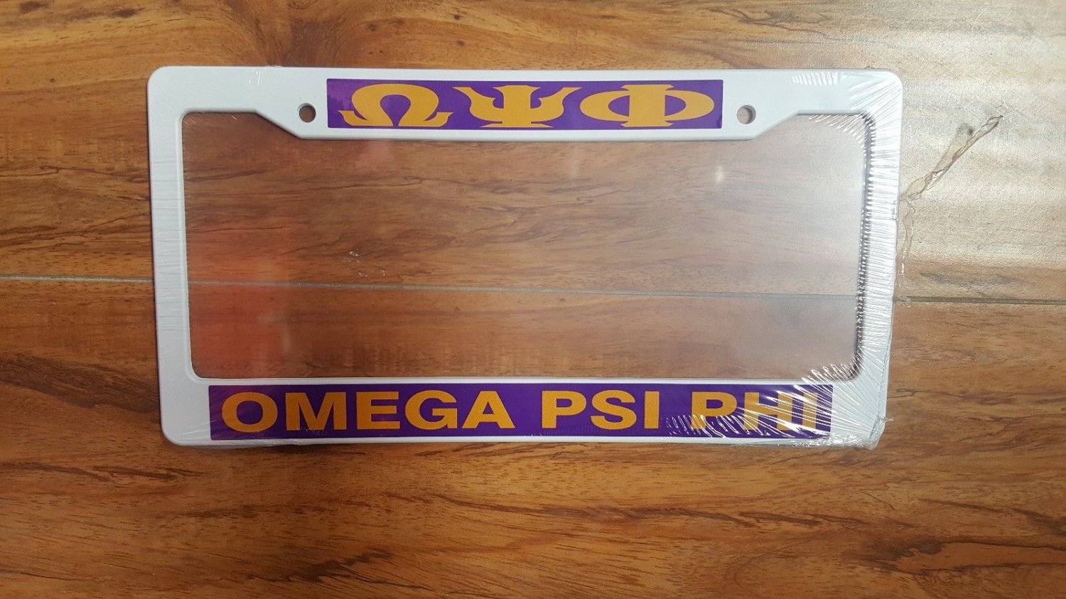 Omega Psi Phi Fraternity Plastic License Plate Frame White Gold Purple ...