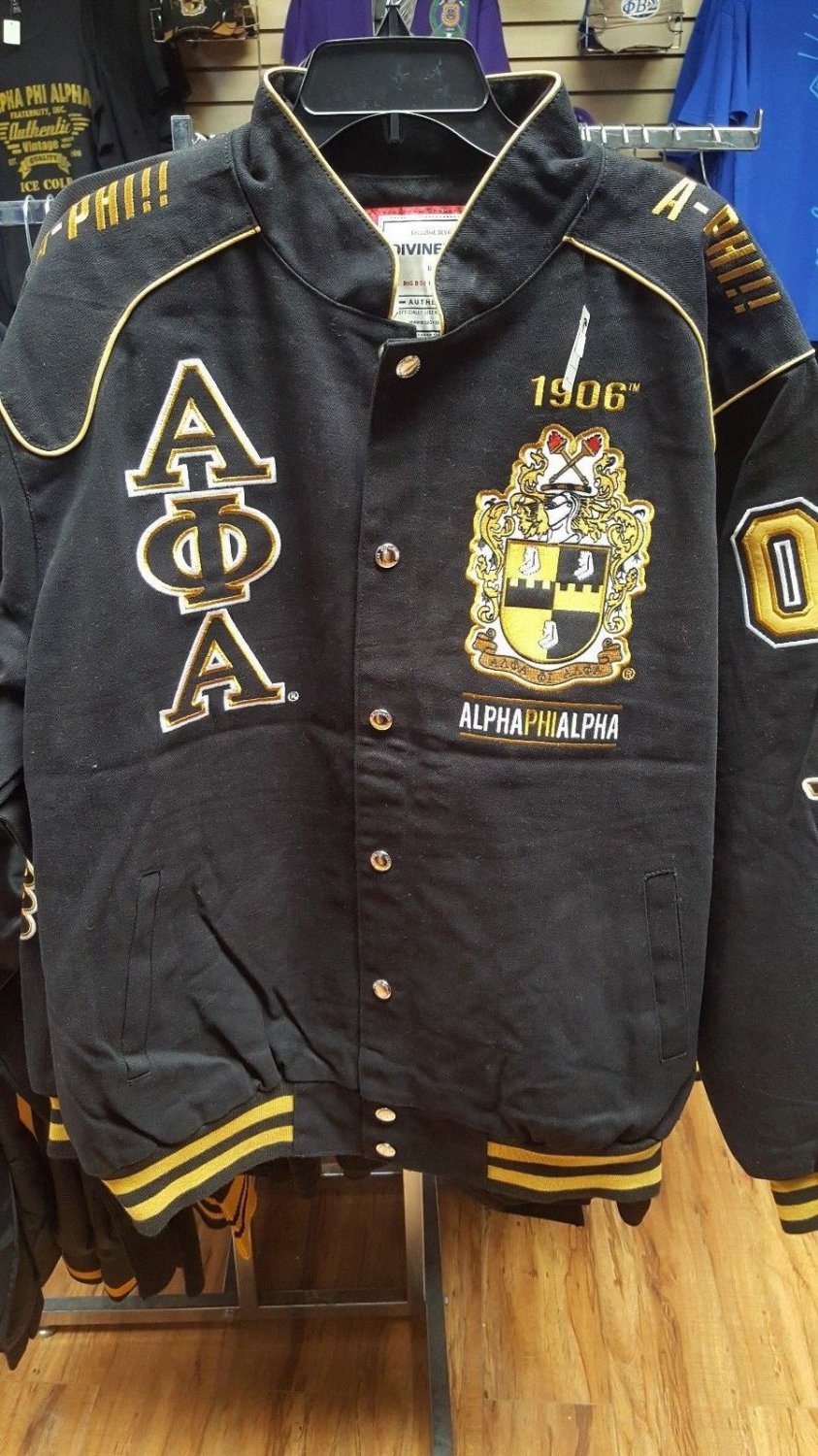 ALPHA PHI ALPHA FRATERNITY JACKET BLACK GOLD ICE COLD FRATERNITY RACE ...