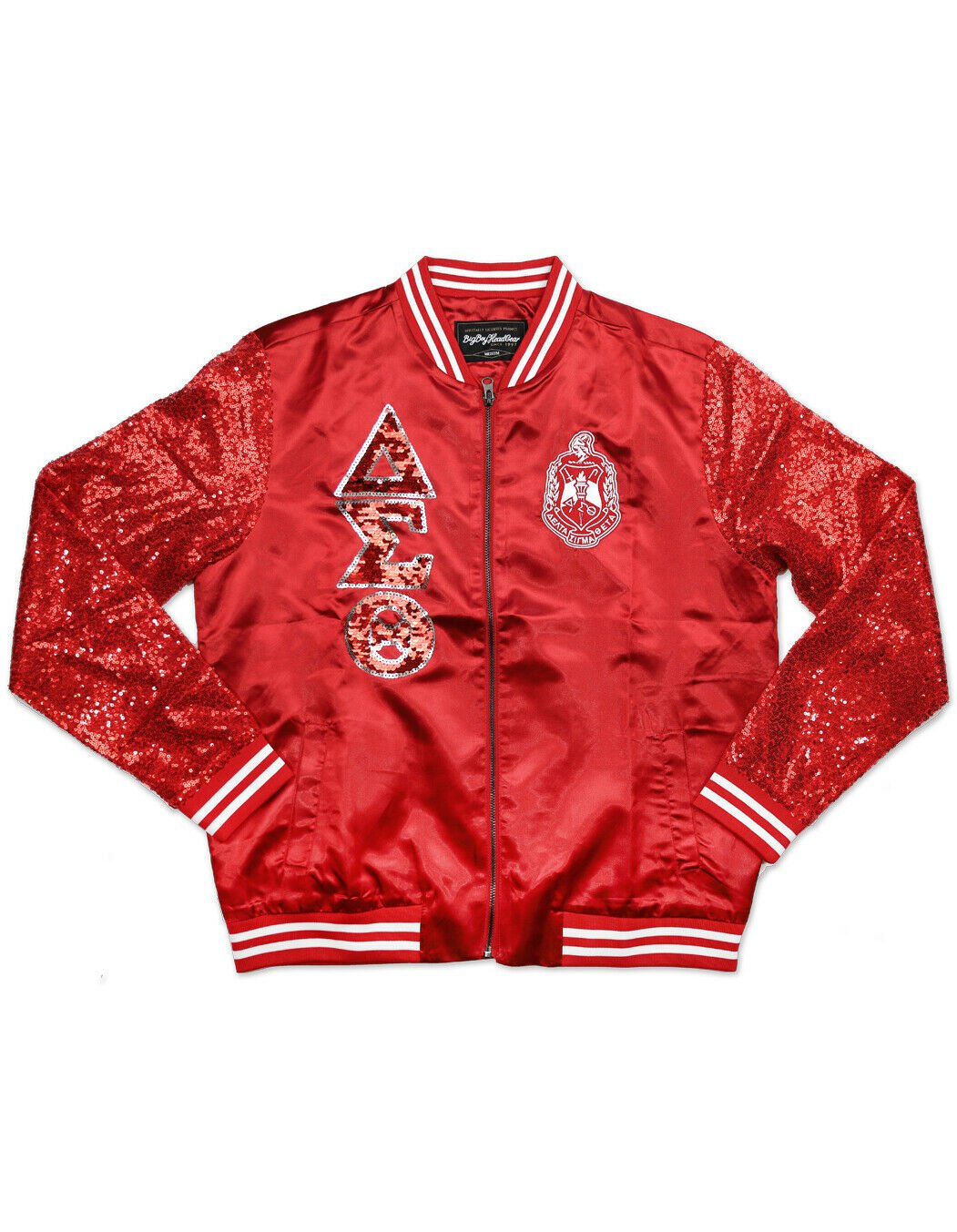 DELTA SIGMA THETA SORORITY LETTERMAN JACKET DELTA SEQUIN LETTERMAN JACKET