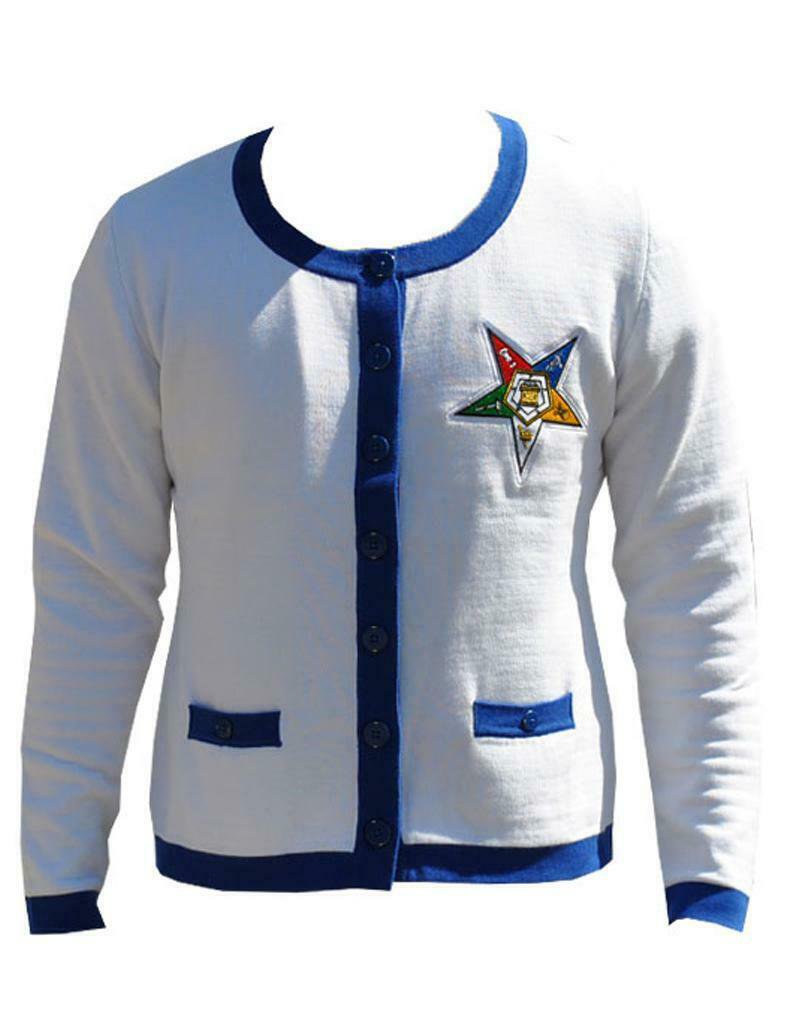Order of the Eastern Star Cardigan sweater White O.E.S Cardigan Sweater