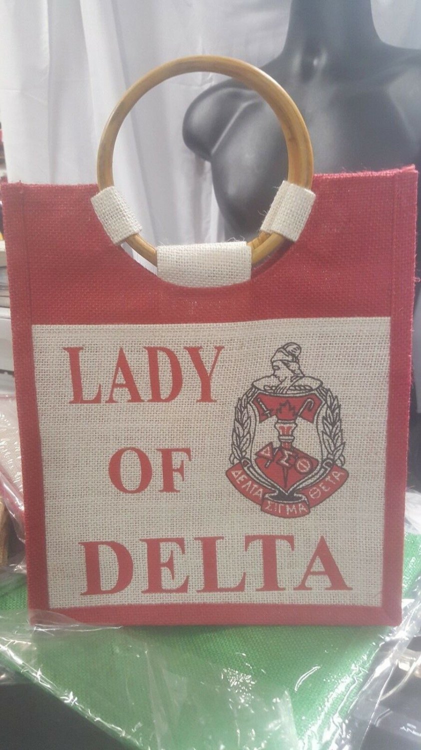 Delta Sigma Theta Sorority Mini Jute Bag LADY OF DELTA CANVAS HAND BAG