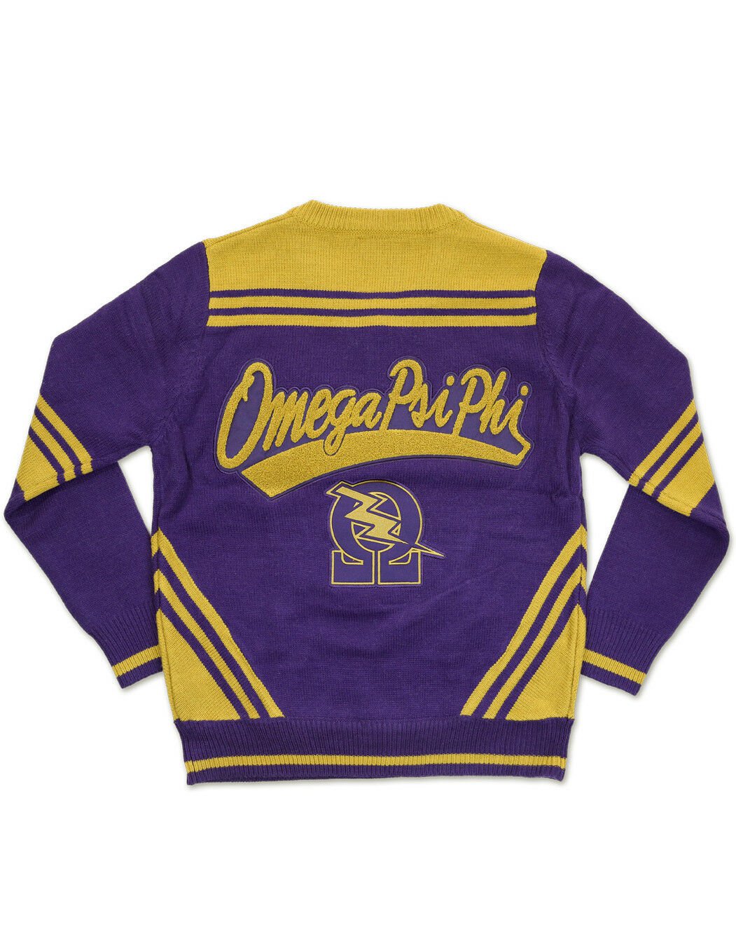 OMEGA PSI PHI FRATERNITY WOOL V-NECK SWEATER Q-DOG PURPLE GOLD SWEATER TOP
