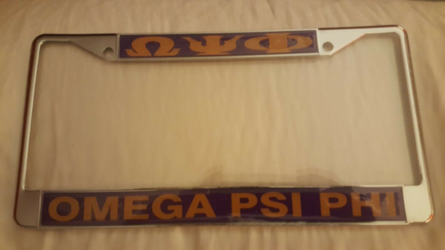 Omega Psi Phi Fraternity Metal License Plate Frame Gold Purple Frame