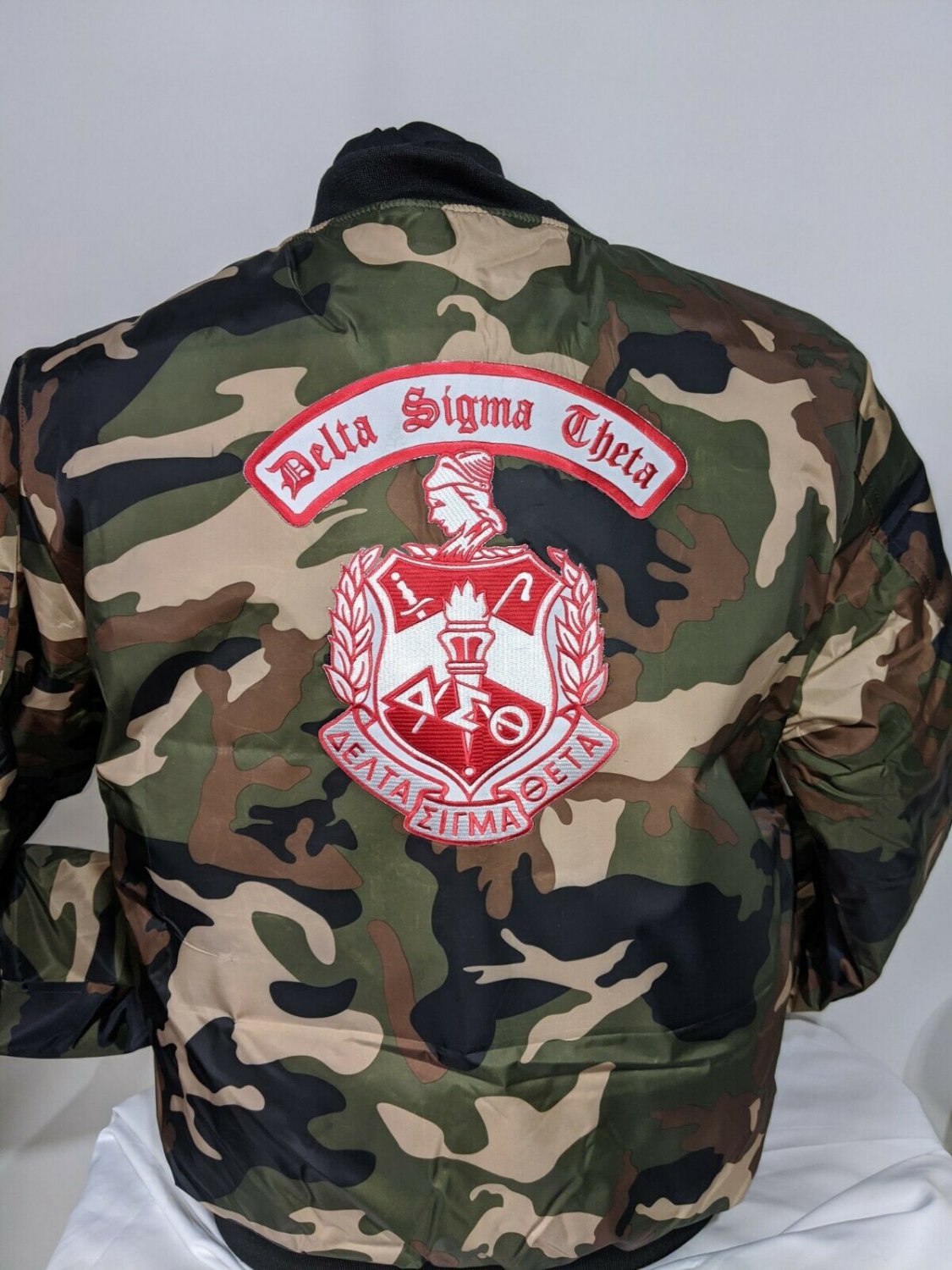 DELTA SIGMA THETA SORORITY CAMOFLAUGE BOMBER JACKET DELTA DIVA JACKET