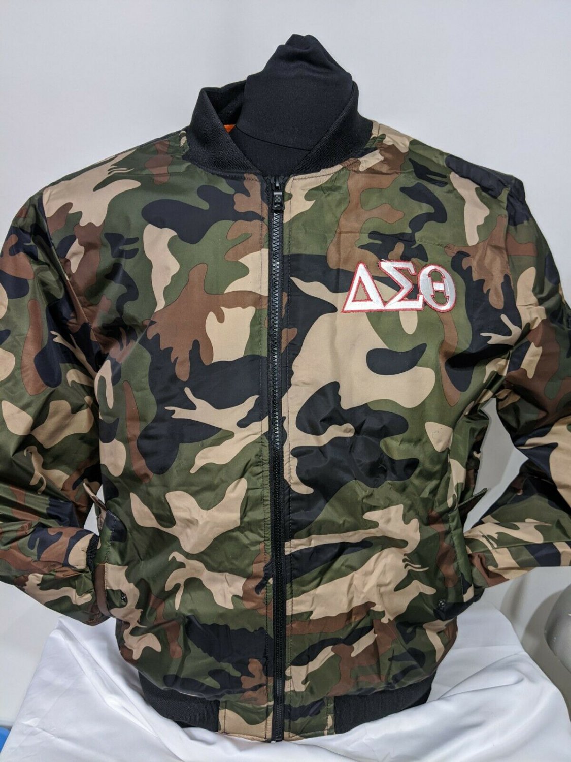DELTA SIGMA THETA SORORITY CAMOFLAUGE BOMBER JACKET DELTA DIVA JACKET