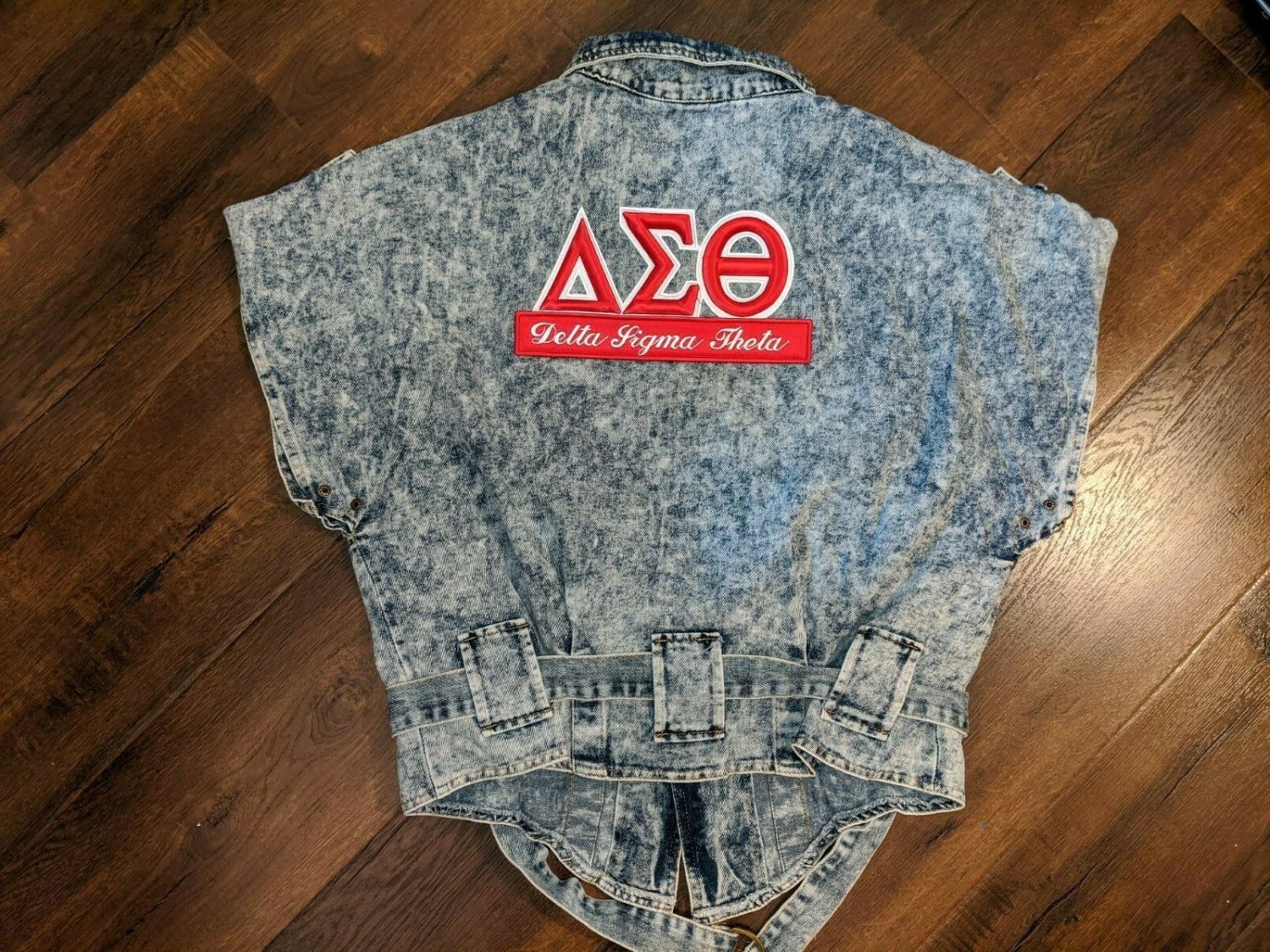 DELTA SIGMA THETA SORORITY STONE WASHED DENIM JEAN JACKET TOP