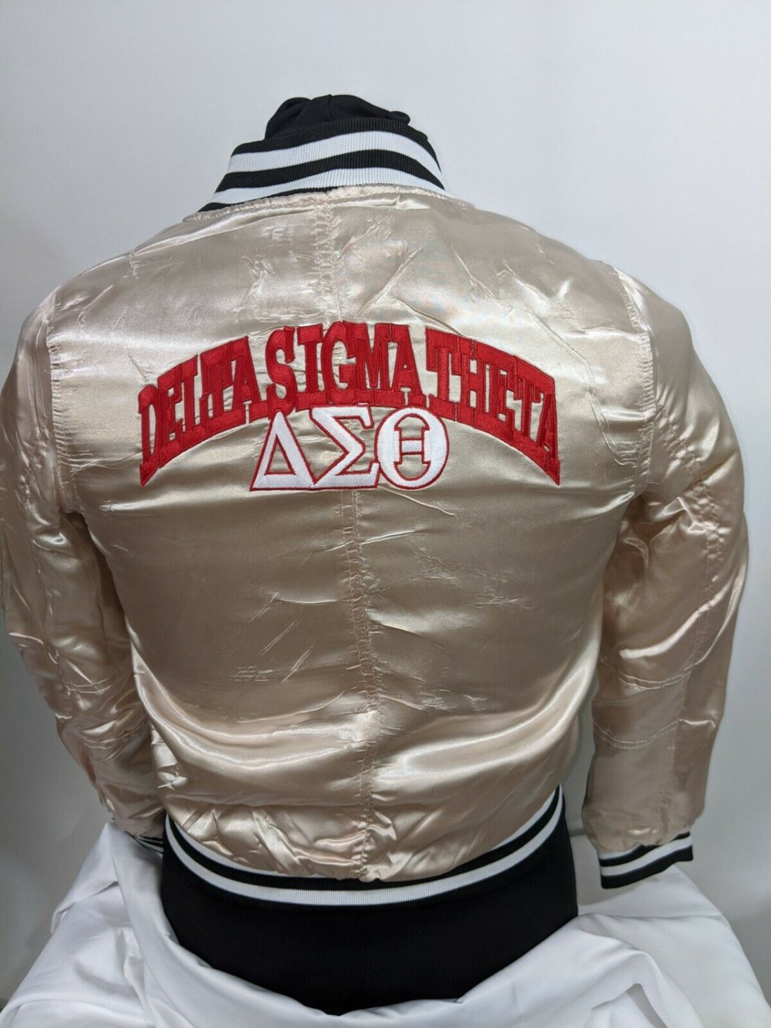 DELTA SIGMA THETA SORORITY SATIN LETTERMAN JACKET CRIMSON DELTA DIVA JACKET XS