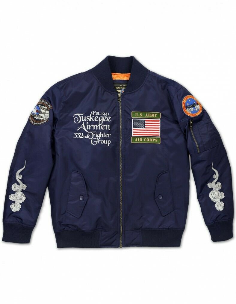 TUSKEGEE AIRMAN RED TAILS Bomber Jacket USA AIR FORCE Flight Jacket Blue