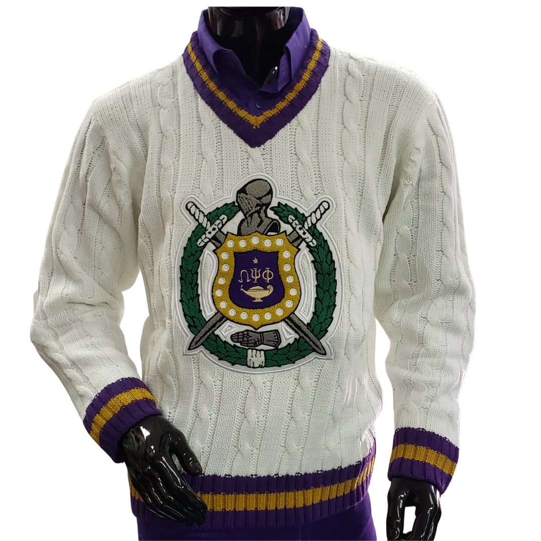 OMEGA PSI PHI FRATERNITY WHITE SWEATER MEDIUM TO 5XL