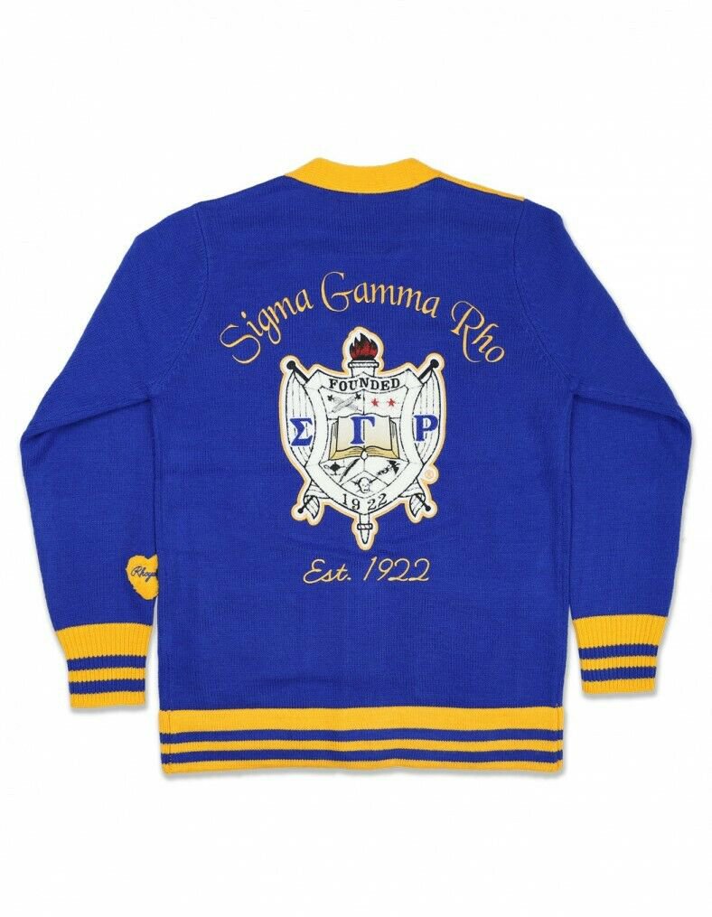 Sigma Gamma Rho Sorority Cardigan Sweater Blue Gold Wool Heavyweight ...
