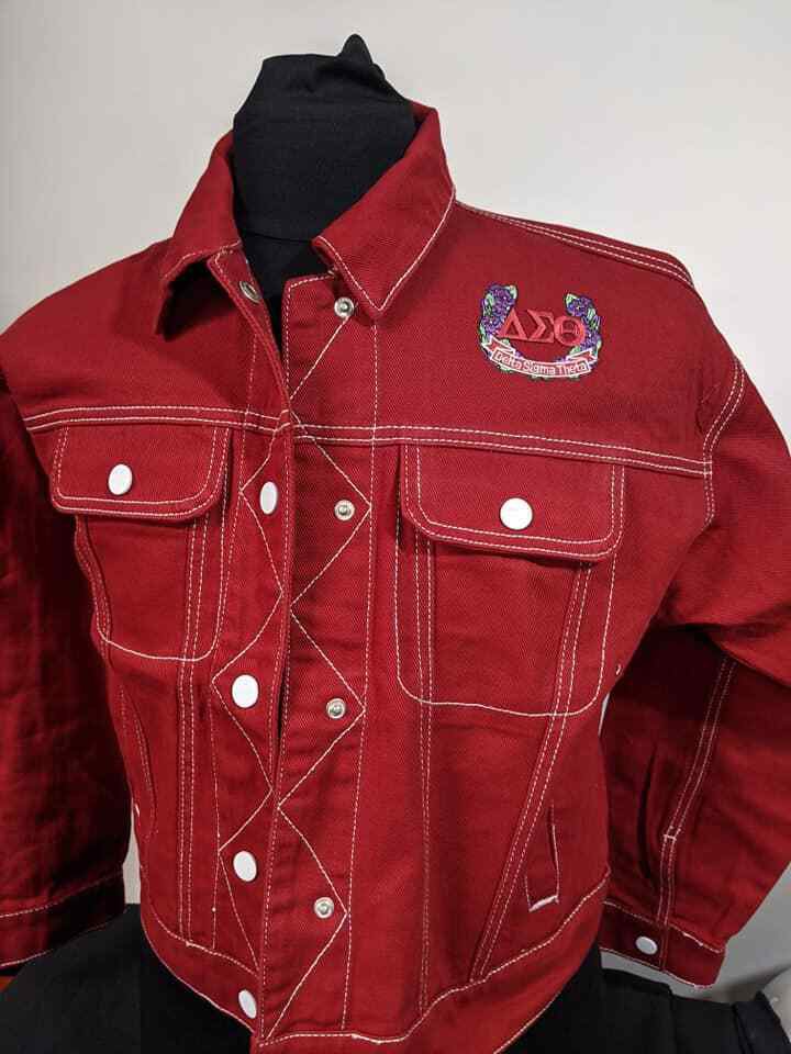 DELTA SIGMA THETA SORORITY RED DENIM JEAN JACKET DELTA DIVA JEAN JACKET ...