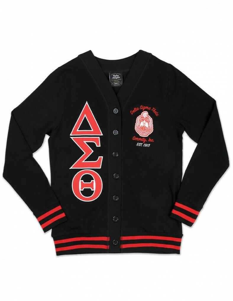 DELTA SIGMA THETA SORORITY LONG SLEEVE CARDIGAN SWEATER BLACK DELTA ...
