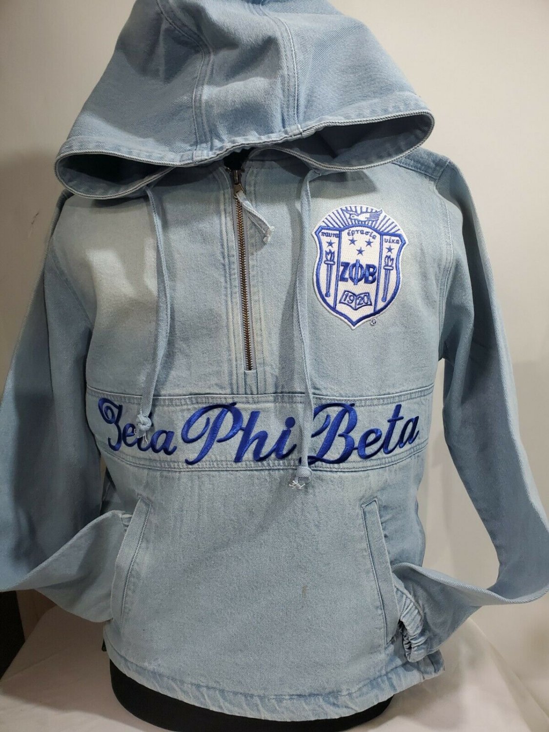 ZETA PHI BETA SORORITY DENIM JEAN HOODIE JACKET ZETA PHI BETA DENIM JACKET