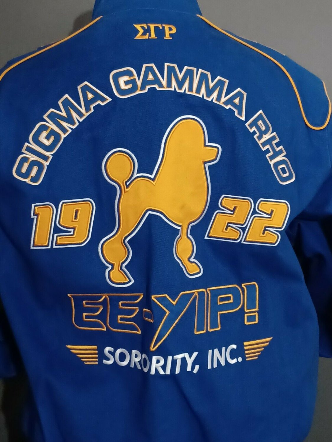 Sigma Gamma Rho Sorority Jacket Poodle S-GRHO Blue Sorority Race Jacket