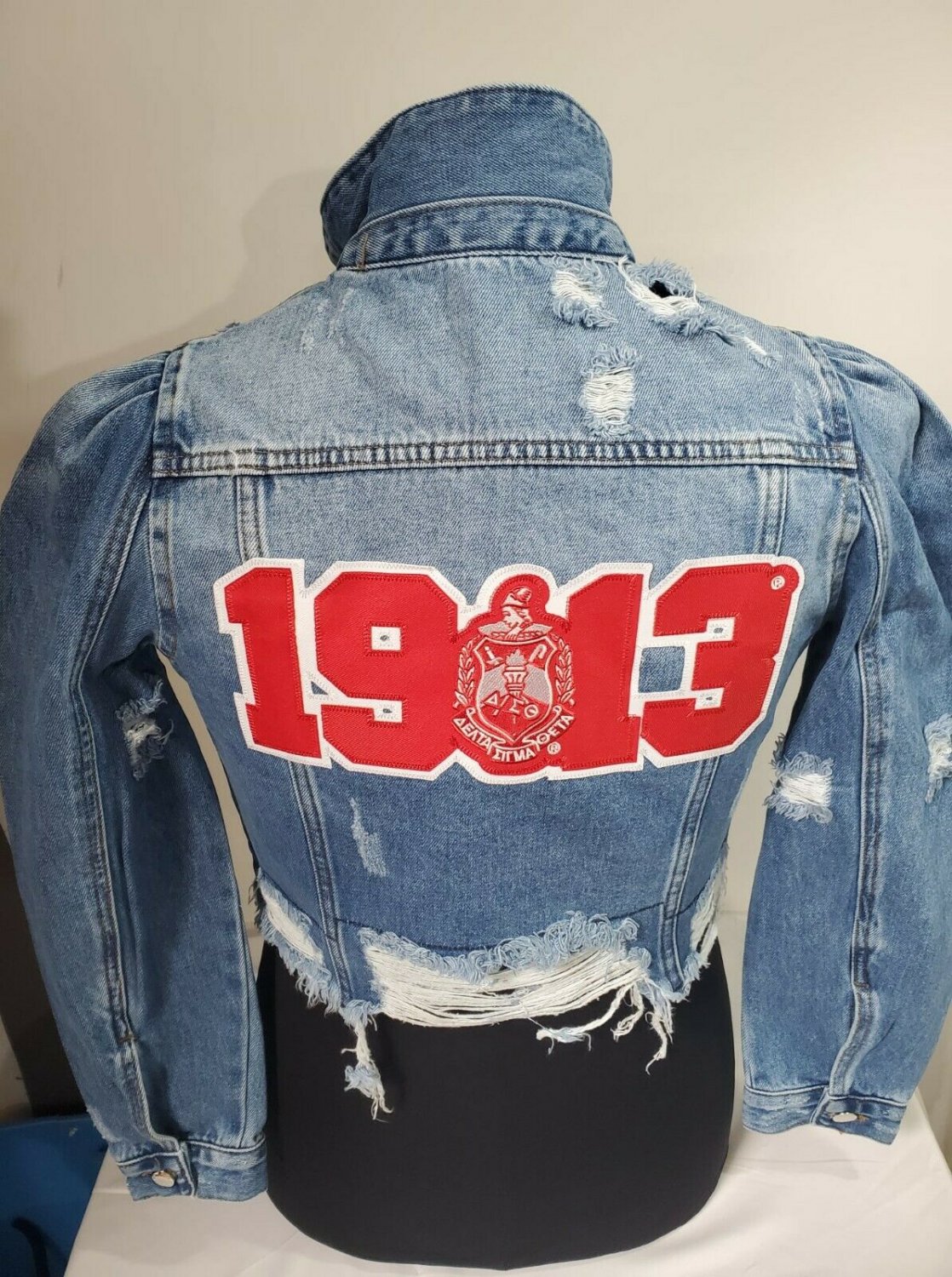 Delta Sigma Theta Sorority Distressed Denim Jean Jacket 1913 Founder ...