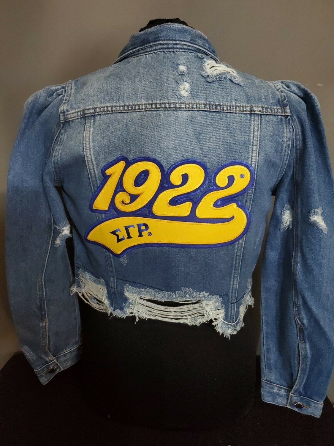 Sigma Gamma Rho Sorority Distressed Denim Jean Jacket 1922 Sigma Gamma Rho