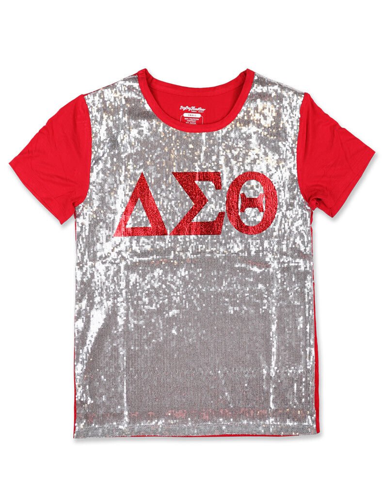 Delta Sigma Theta Sorority Sequin Short Sleeve Shirt Red Silver Delta Shirt