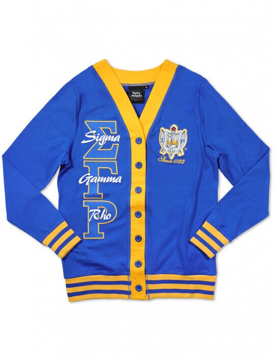 SIGMA GAMMA RHO SORORITY BLUE SEQUIN LIGHT WEIGHT CARDIGAN SWEATER S-4X