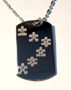 Autism Spectrum Puzzle Pieces Logo Symbol - Dog Tag w/ Metal Chain Necklace
