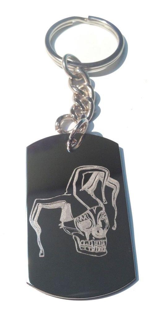 Horror Scary Jester Joker Skull Engraved - Metal Ring Key Chain Keychain