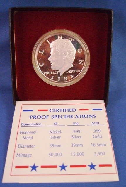 1993 - Proof - .999 Silver - $10 Clinton Coin - Hutt River Province - w ...
