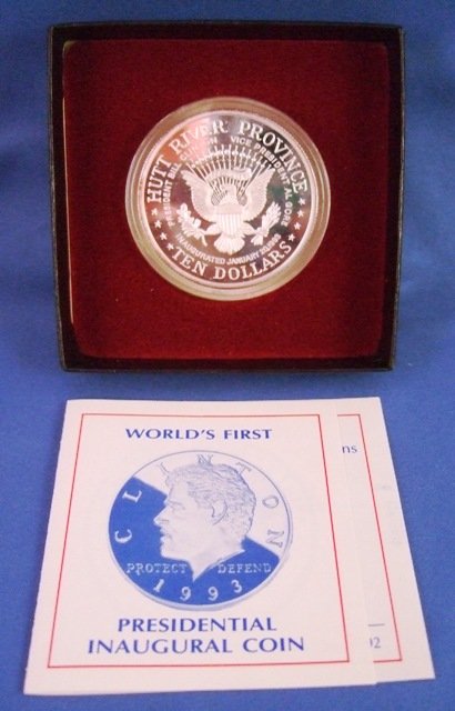 1993 - Proof - .999 Silver - $10 Clinton Coin - Hutt River Province - w ...