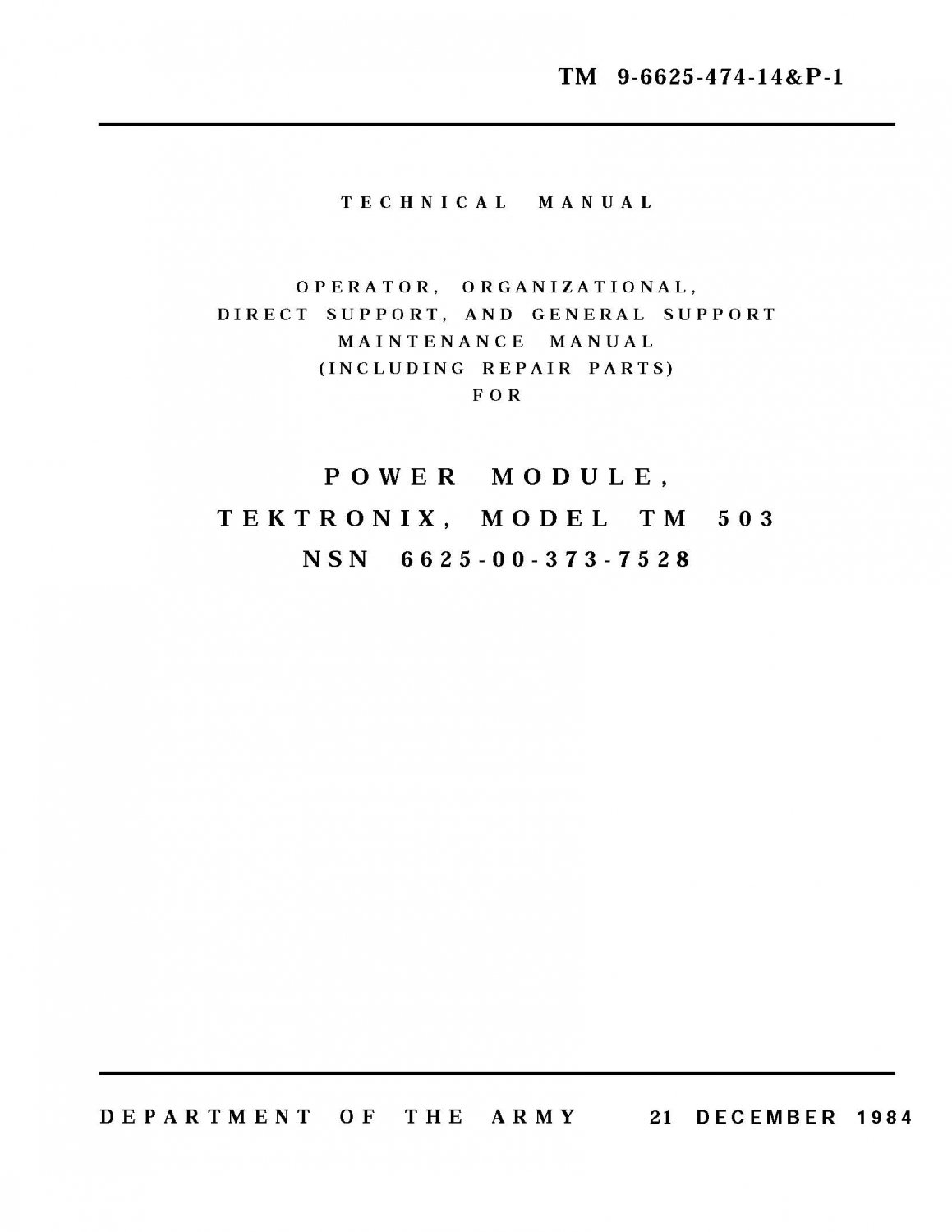 Tektronix TM503 Military Technical Manual PDF download.