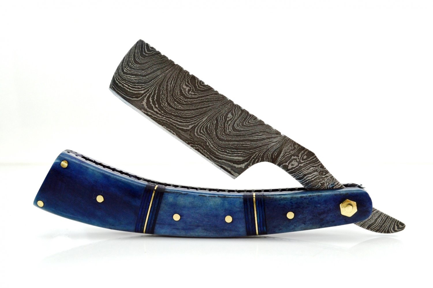 200 RD Straight Razor Knife of Damascus Steel Blade with Colored Camel ...