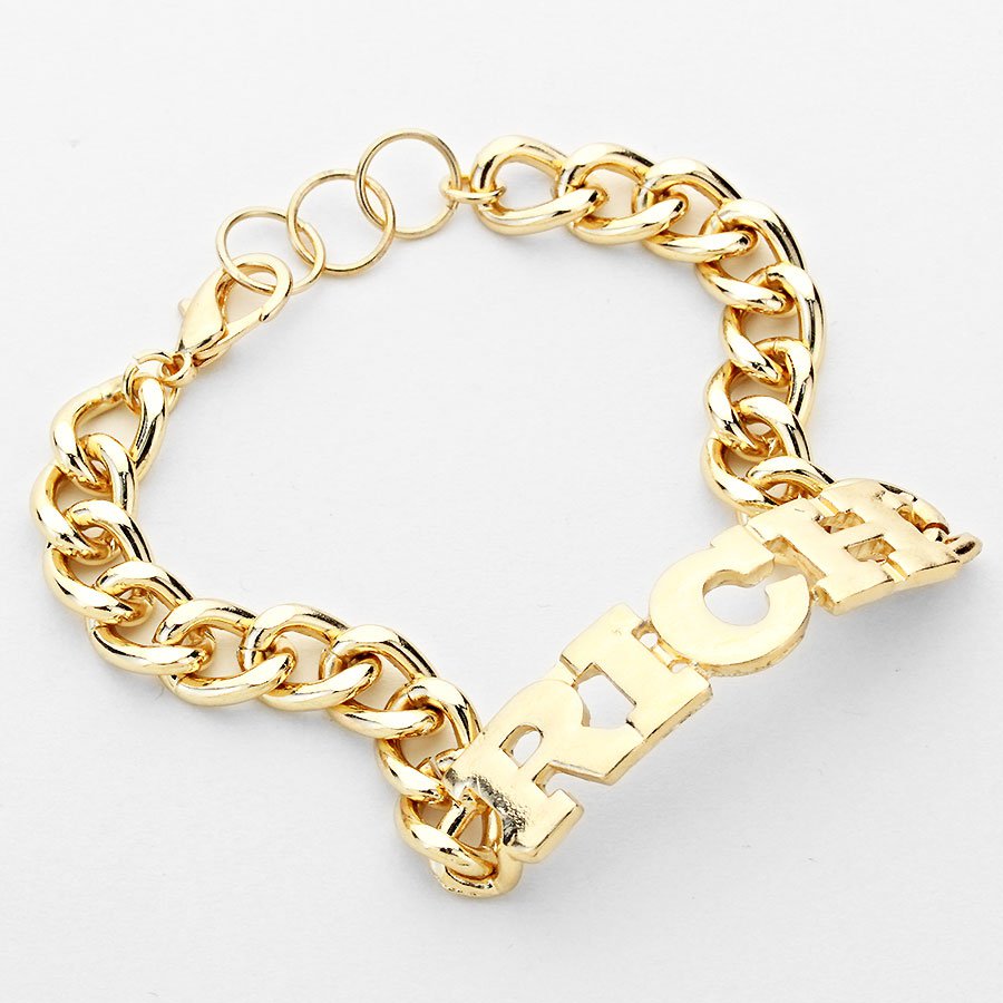 Gold RICH Chain Link Word Bracelet Urban Statement Sexy Love Hip Hop ...