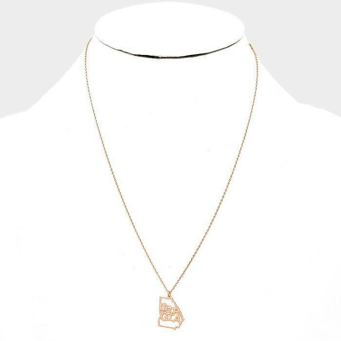 Gold Georgia State Map Shaped Necklace Pendant Style Statement Chain ...