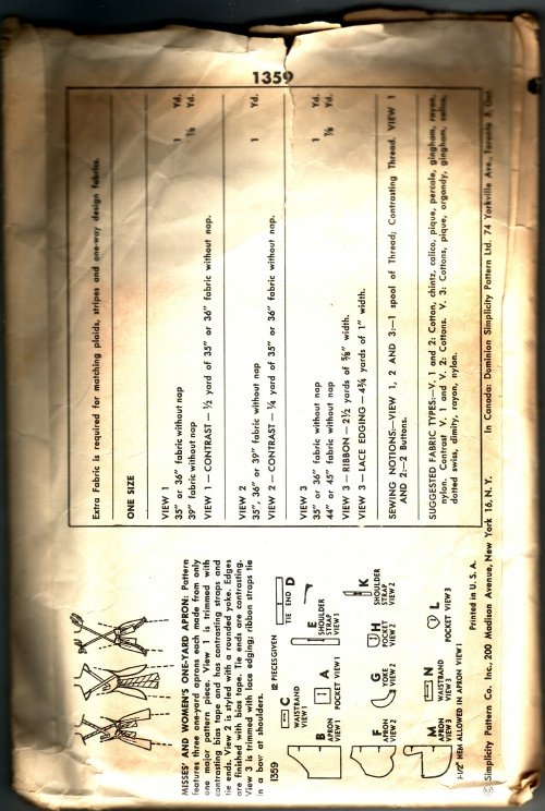 Authenitc Vintage Out of Print Simplicity #1359 Apron Pattern
