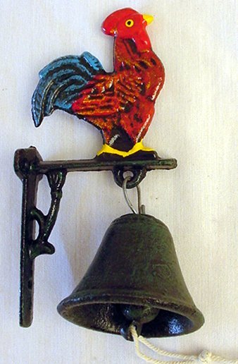 Rooster With Blue Tail Wall/Post Mount Bell - 13602