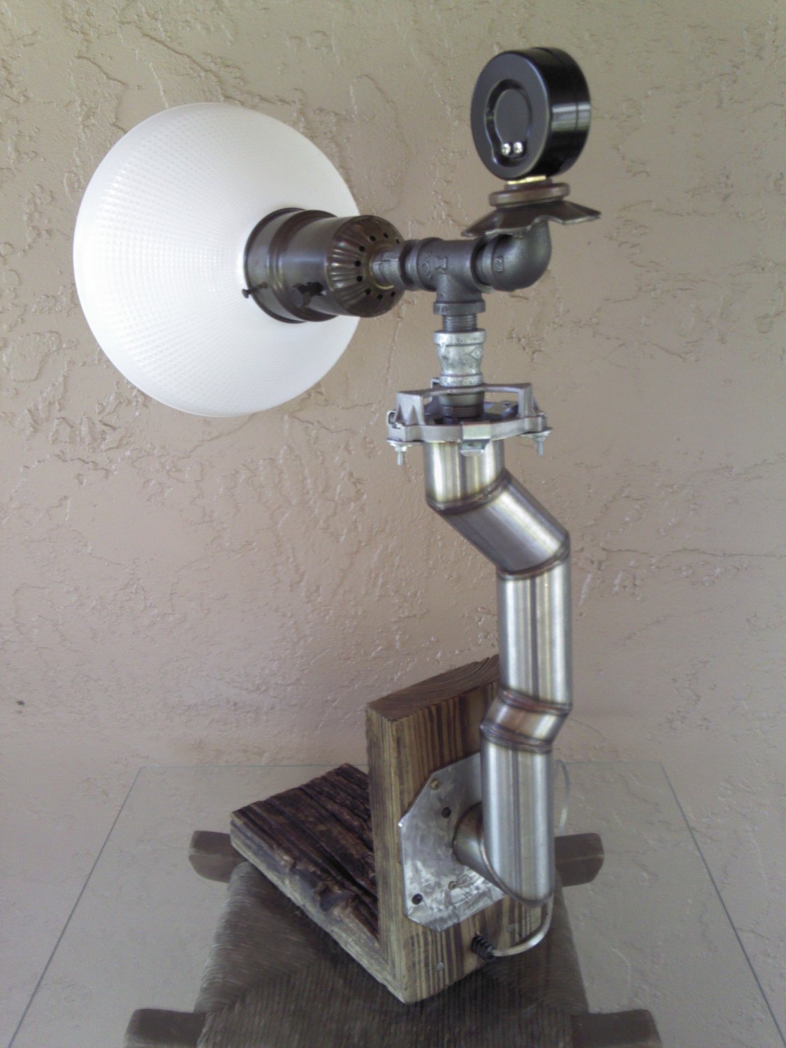 Upcycled Recycled Repurposed Industrial Stainless Steel Exhaust Pipe Lamp