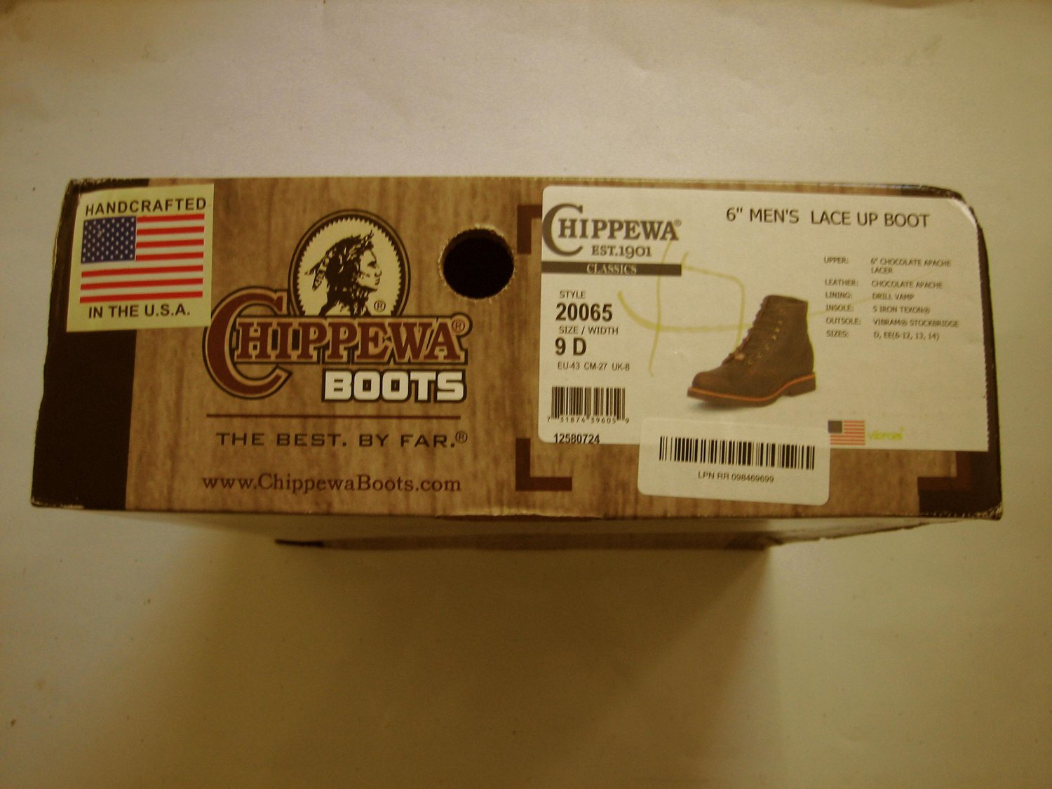 NEW Chippewa Men's 6" Rugged Handcrafted Lace-Up Boots Size 9D