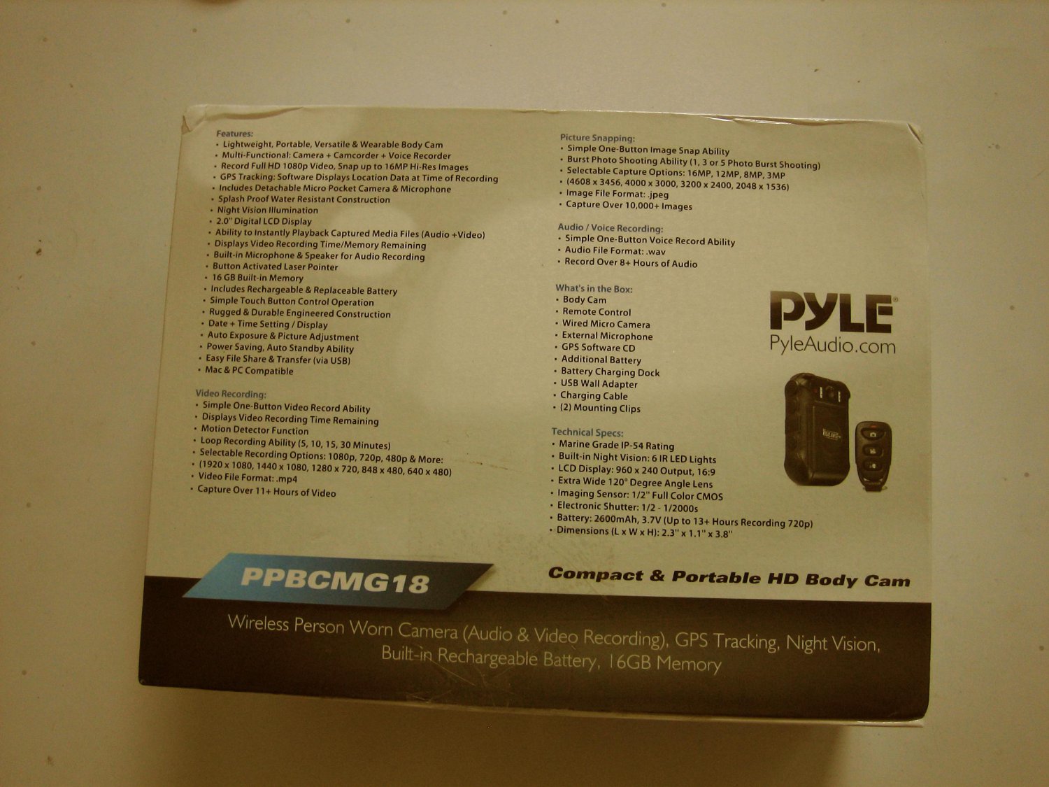 NEW Pyle PPBCMG18 Body Worn Security Cam with GPS Tracking Night Vision
