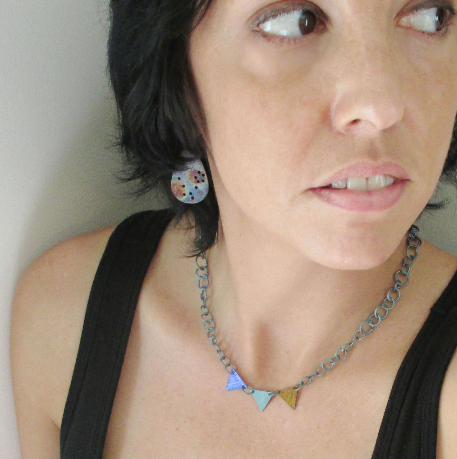 Triangle Titanium Necklace with Titanium Triangles and Handmade Teal ...