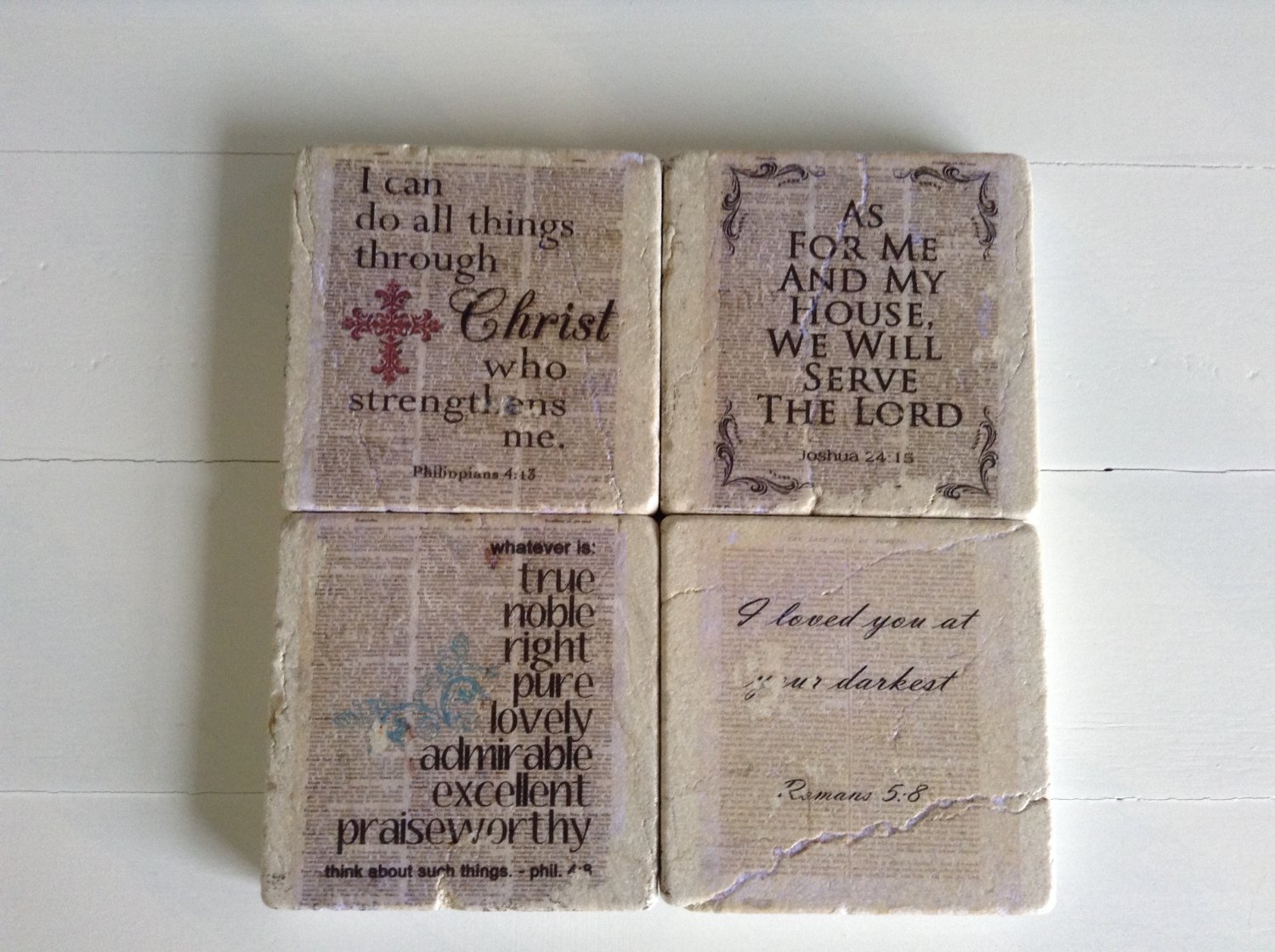 Vintage Bible Verse Tumbled Tile Coasters