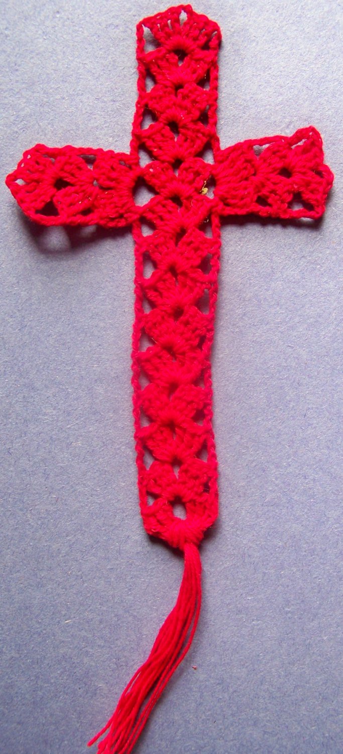 Red Cross Bookmark Crochet 100% Cotton Thread