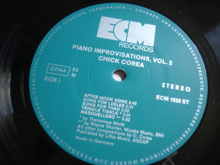 CHICK COREA-PIANO IMPROVISATIONS-VOL. 2/ GERMANY VG+++