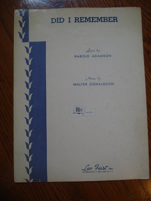 DID I REMEMBER/HAROLD ADAMSON/WALTER DONALDSON-1964
