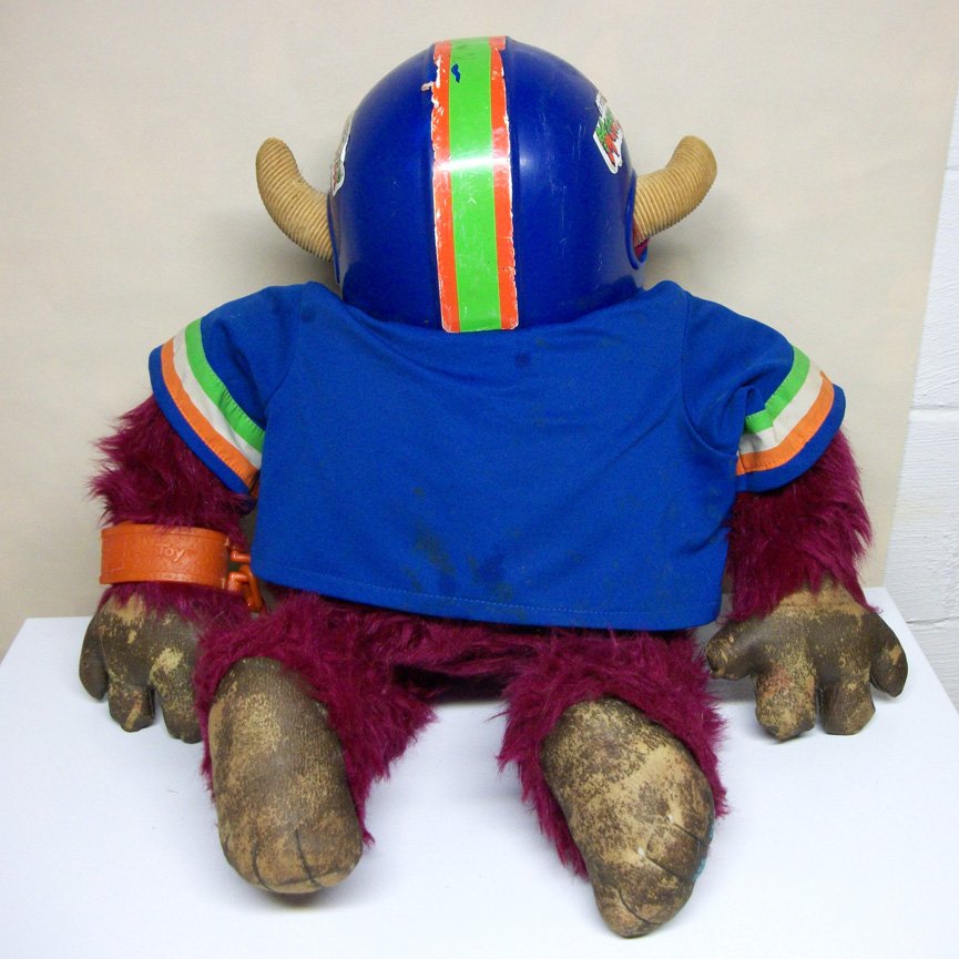 1986 vintage My Football Monster pet stuffed plush doll helmet orange ...