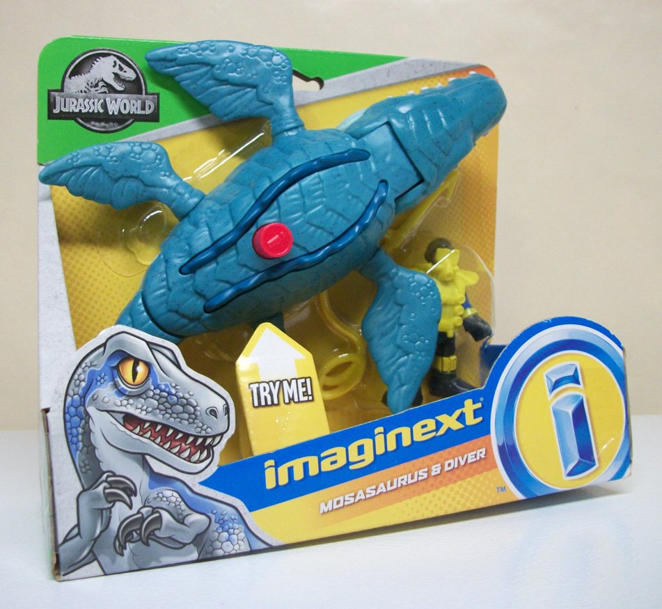 Imaginext Jurassic World Mosasaurus dinosaur and diver set flipper jaw ...